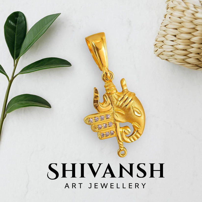 Classical Trishul with Ganpati Gold Plated Pendent – Shivansh art jewellery